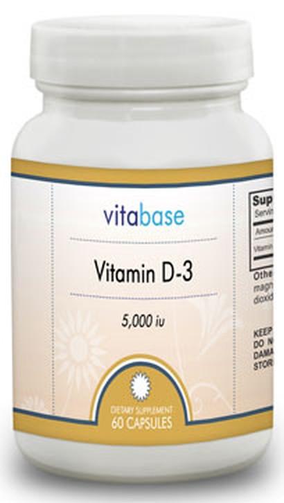 Vitabase Vitamin D-3 (5000 IU)- 60 Caps- Bone Mineral Absorption